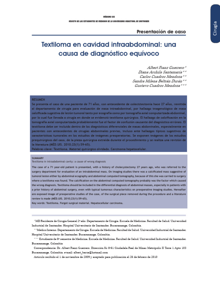 13 Textiloma en Cavidad Intraabdominal - Una Causa de Diagnóstico ...