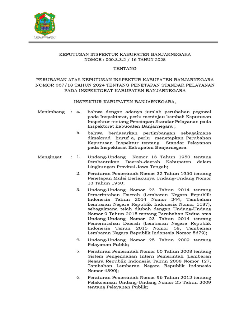 SK Standar Pelayanan Publik Perubahan Vik v3 | PDF