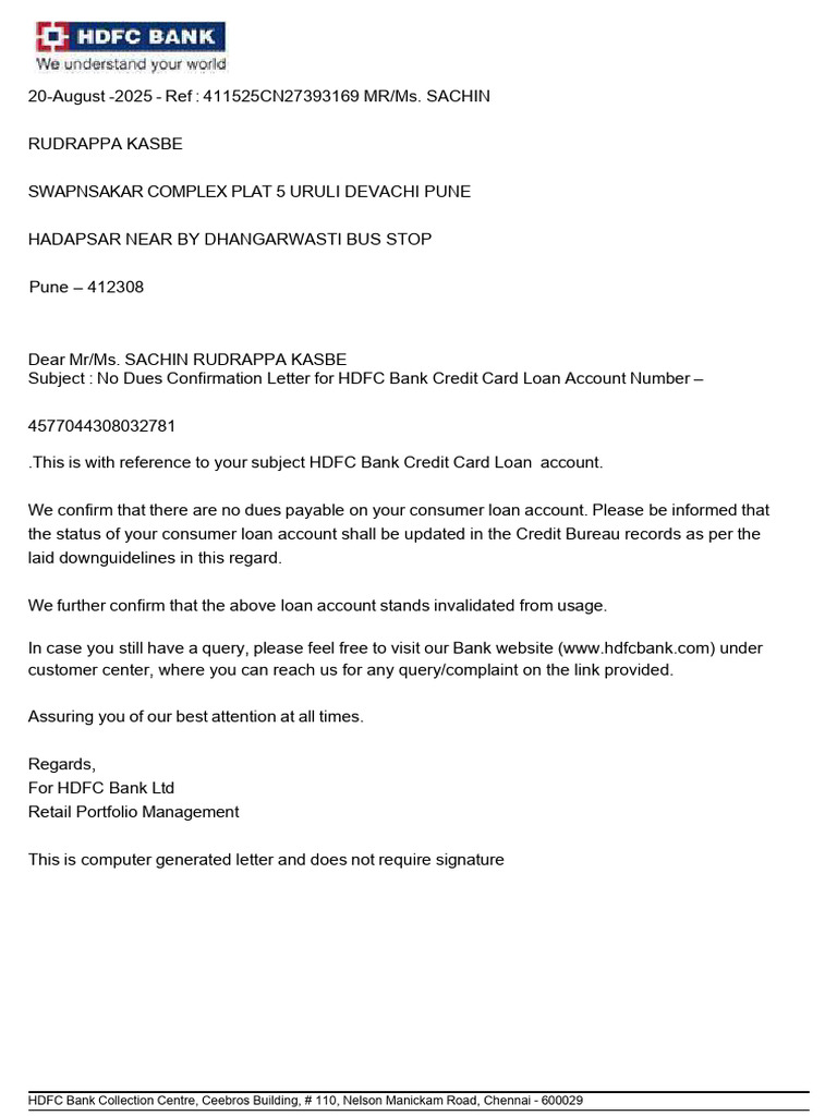 Sachin Kasabe HDFC Noc | PDF