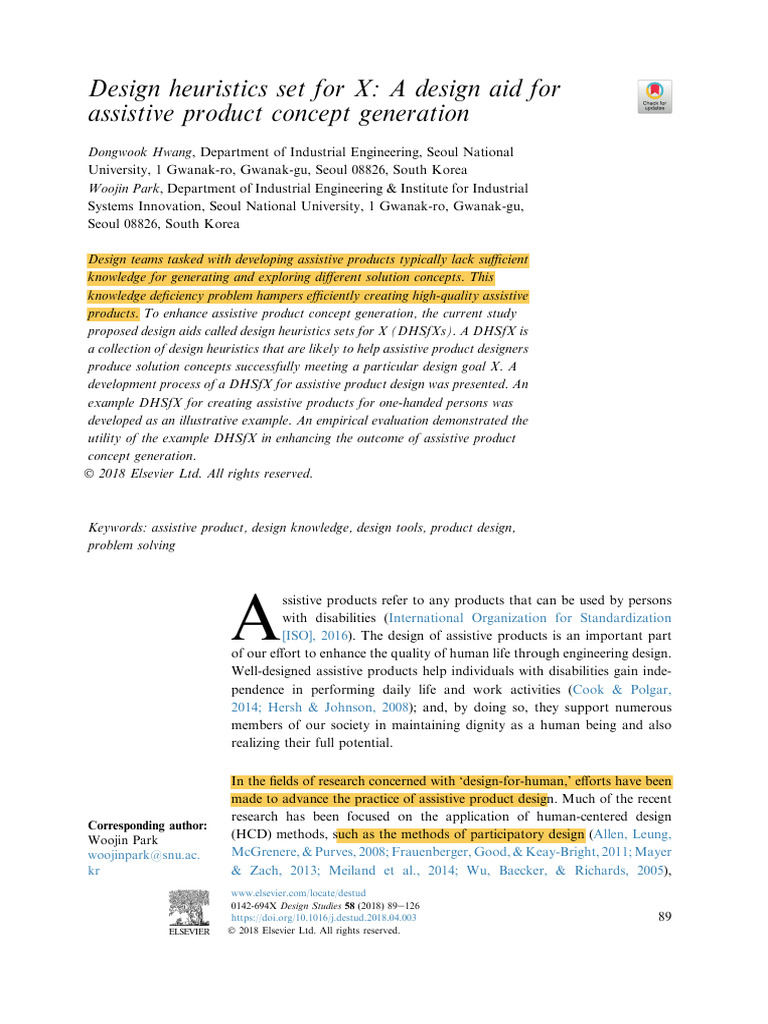 NPD Hwang, D.a Design Heuristics Set for X a Design Aid for Assistive ...