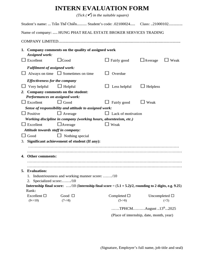 1b Internship Evaluation Form Eng Version | PDF | Chess Theory | Chess