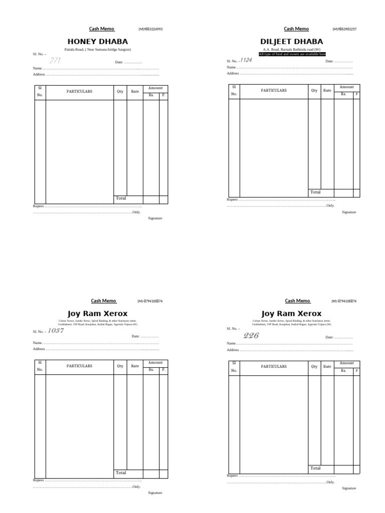 Cash Memo Format | PDF | Currency | Economy Of Asia