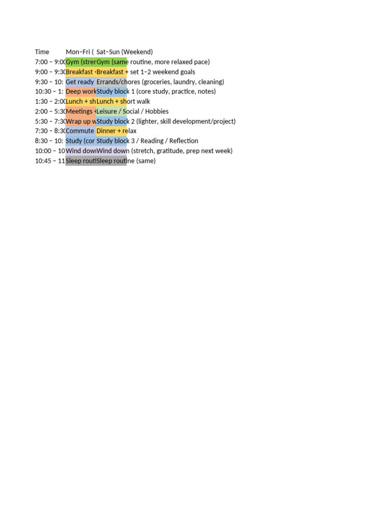 Weekly Schedule ColorCoded | PDF