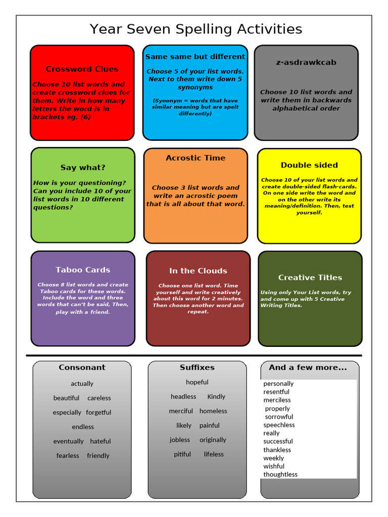 Year Seven Spelling Activities Guide | PDF | Languages | Foreign ...