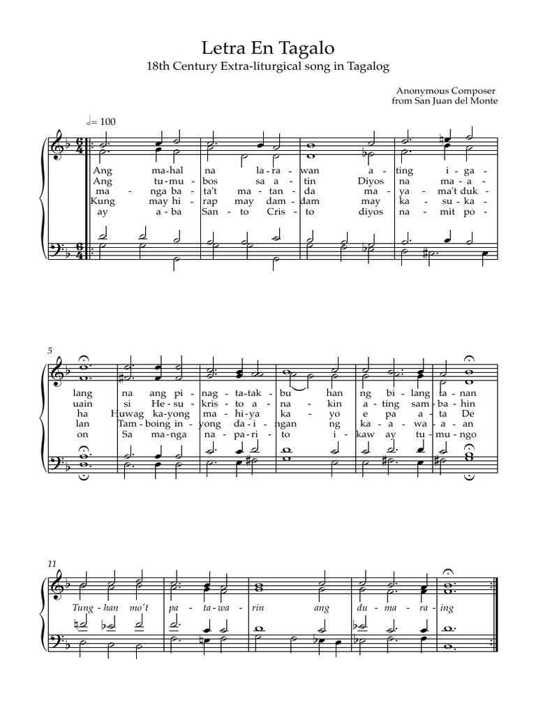 Letra en Tagalo 18th Century Music | PDF