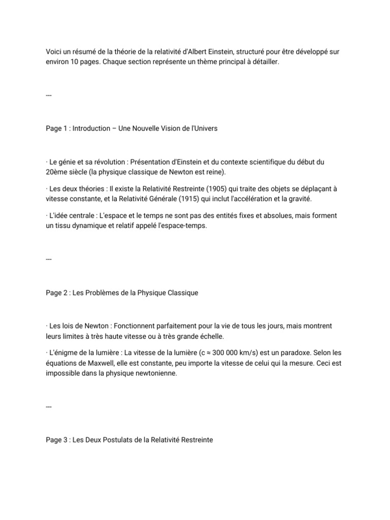 Théorie de la Relativité d'Einstein | PDF | Relativité générale ...