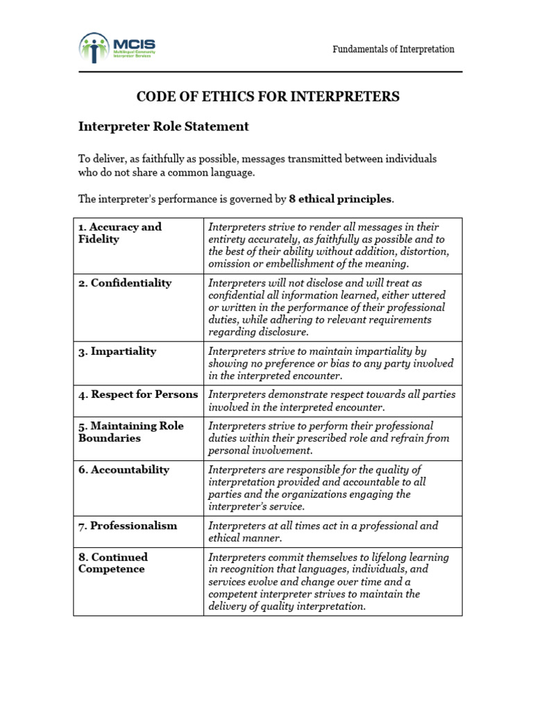 Interpreter Code of Ethics Explained | PDF | Language Interpretation ...
