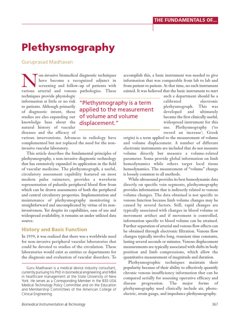 Understanding Plethysmography Techniques | PDF | Vein | Hemodynamics