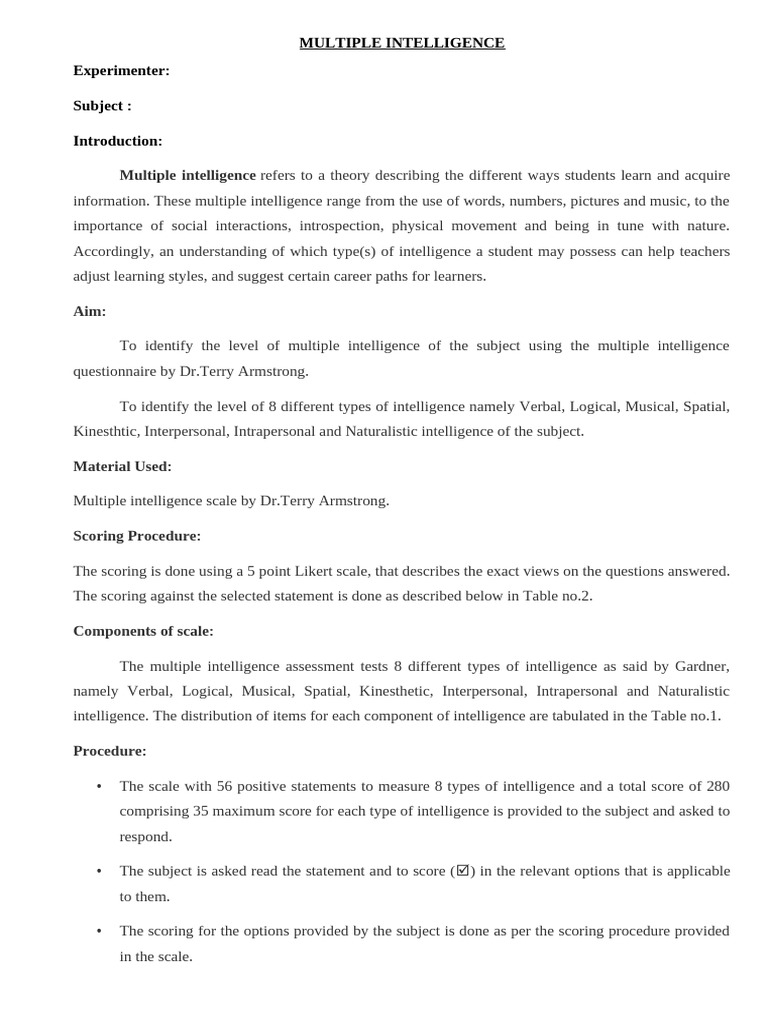 Multiple Intelligence | PDF | Behavioural Sciences | Human Communication