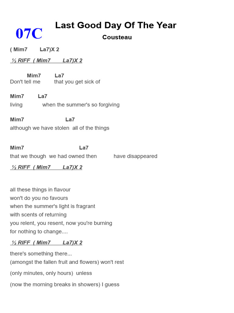 Last Good Day of the Year Lyrics | PDF