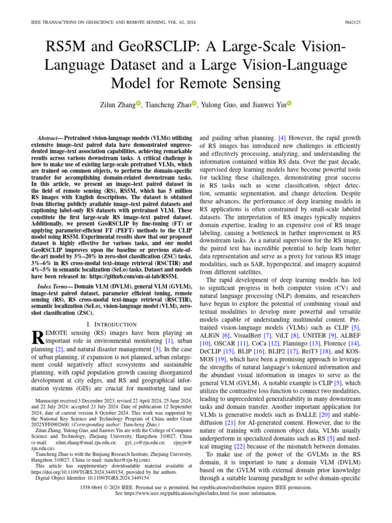RS5M and GeoRSCLIP A Large-Scale Vision - Language Dataset and A Large ...