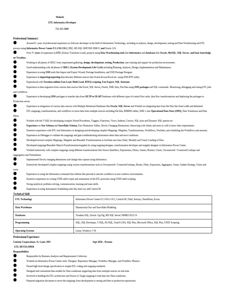 Mahesh ETL Developer Resume | PDF | Data Warehouse | Microsoft Sql Server