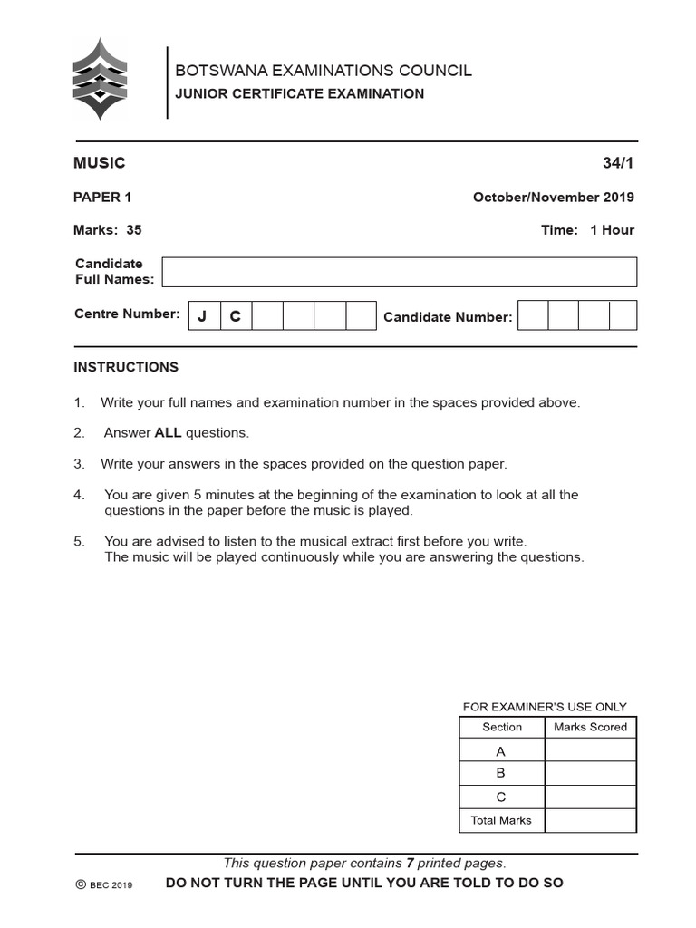 Jce Music Paper 1 2019 | PDF | Musical Compositions | Musicology