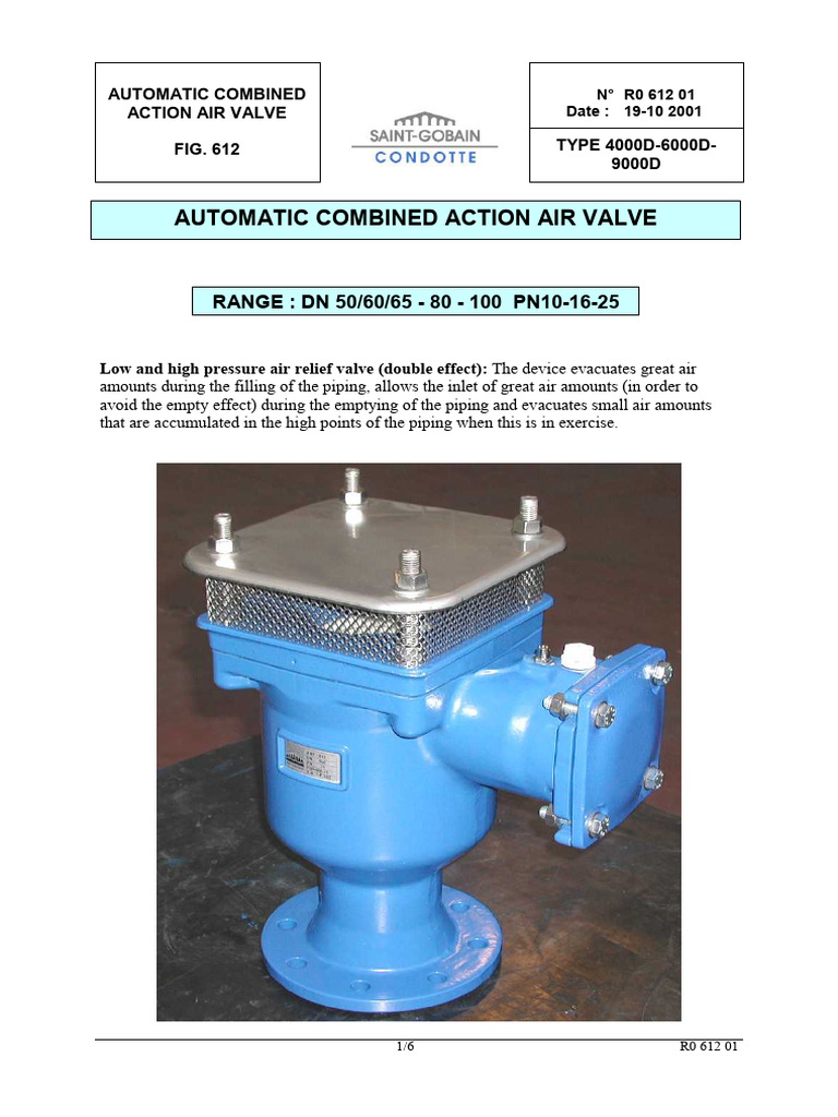 Automatic Combined Action Air Valve Specs | PDF | Valve | Mechanical ...