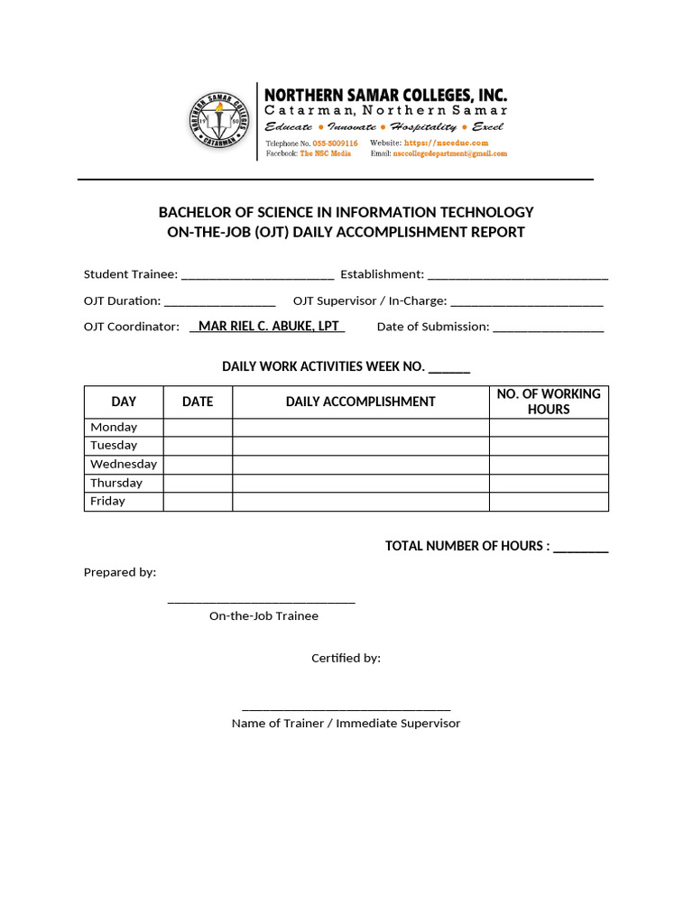 OJT Daily Accomplishment Report | PDF