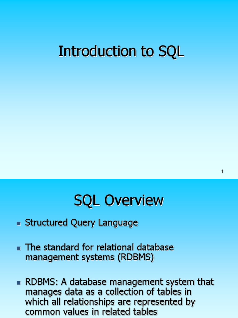 SQL Intro | PDF | Sql | Relational Database SQL Intro | PDF | Sql | Relational Database