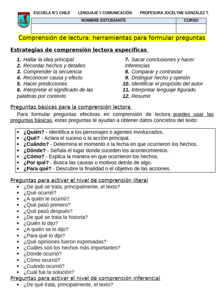 Estrategias para Comprensión Lectora | PDF | Comprensión lectora ...