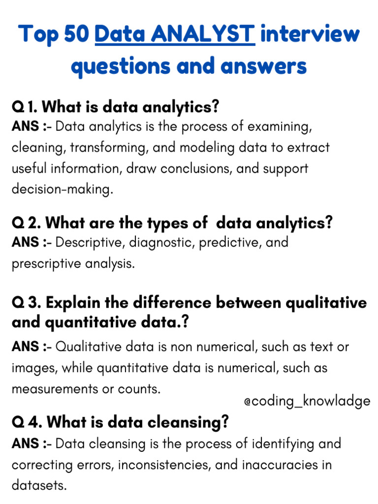 Top 50 Data ANALYST Interview Questions and Answers | PDF | Data ...