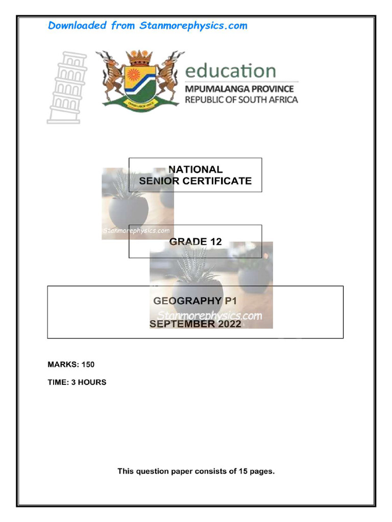 MP Geography Grade 12 September 2022 P1 and Memo | PDF