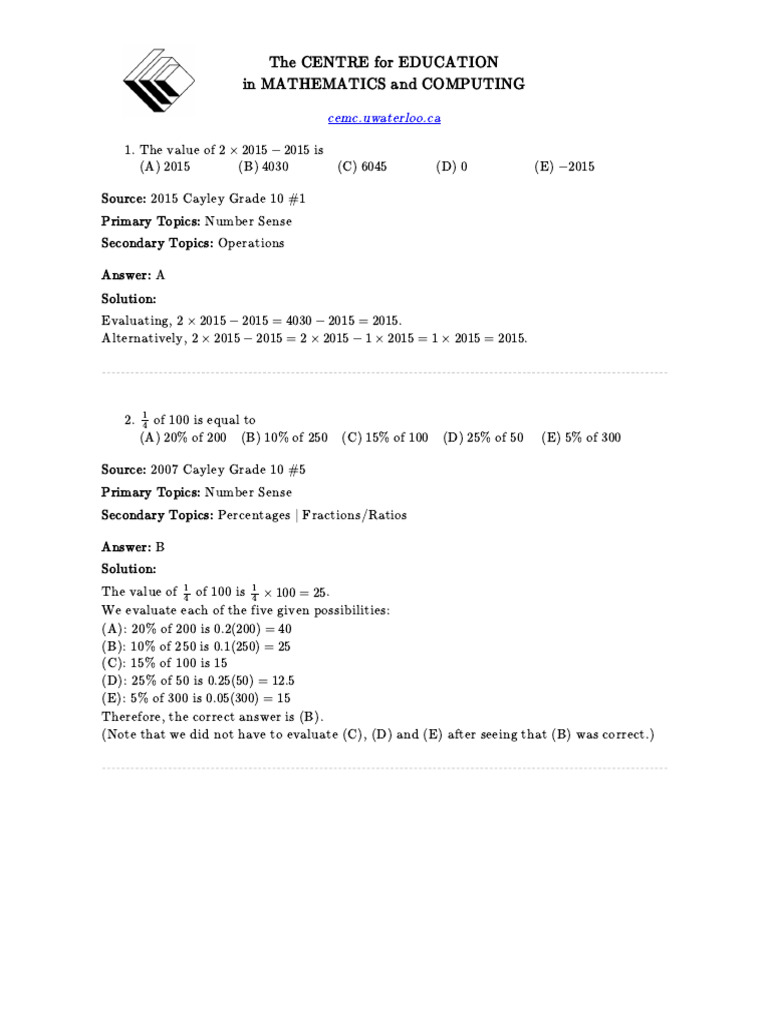 Grade 10 Math Problem Solutions | PDF | Area | Circle
