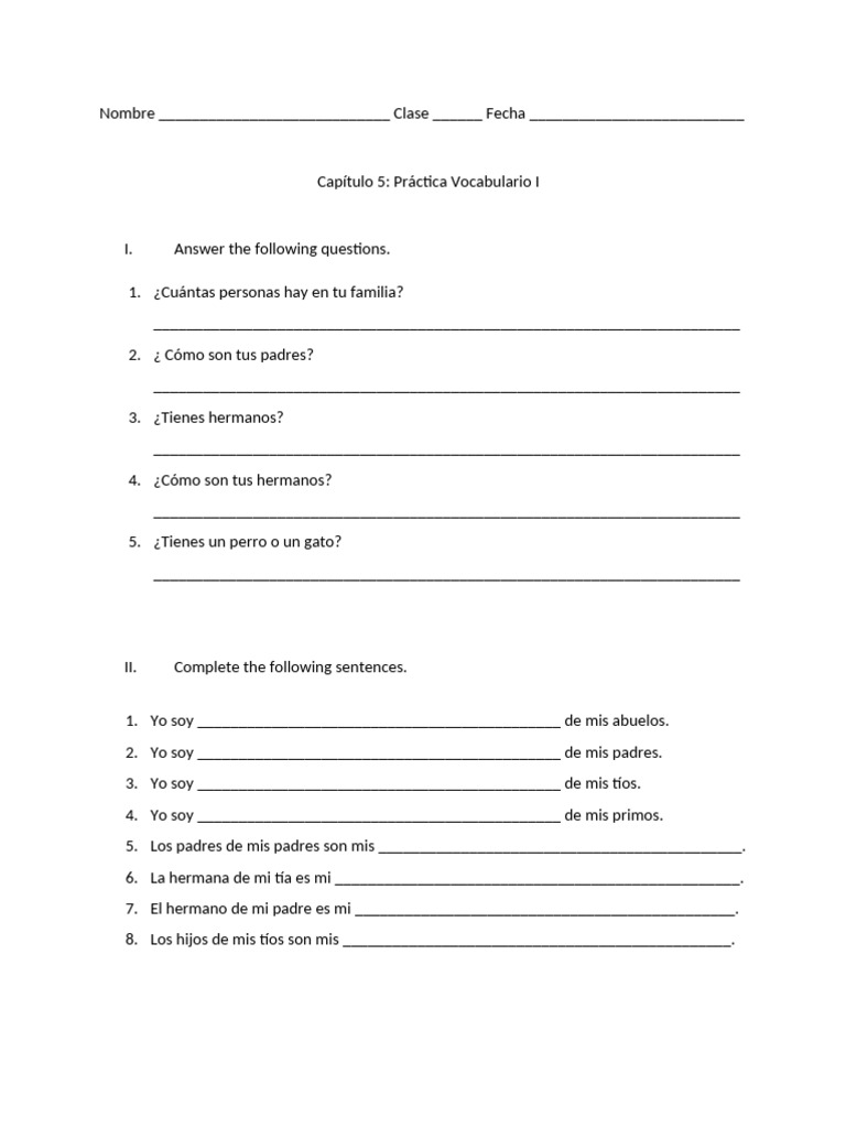 Practica Vocabulario I | PDF