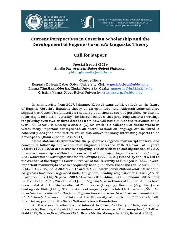 Coserian Linguistics: Call for Papers | PDF | Linguistics | Science