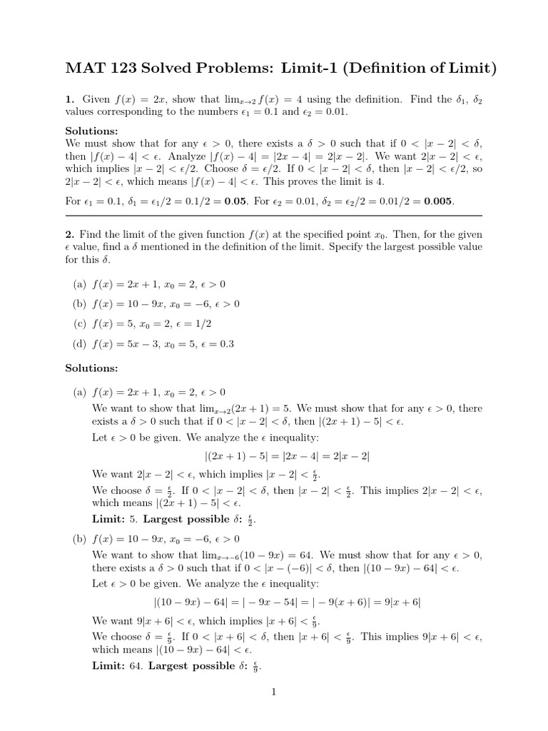 MAT 123 Solved Problems-Limit (Updated) | PDF | Function (Mathematics ...