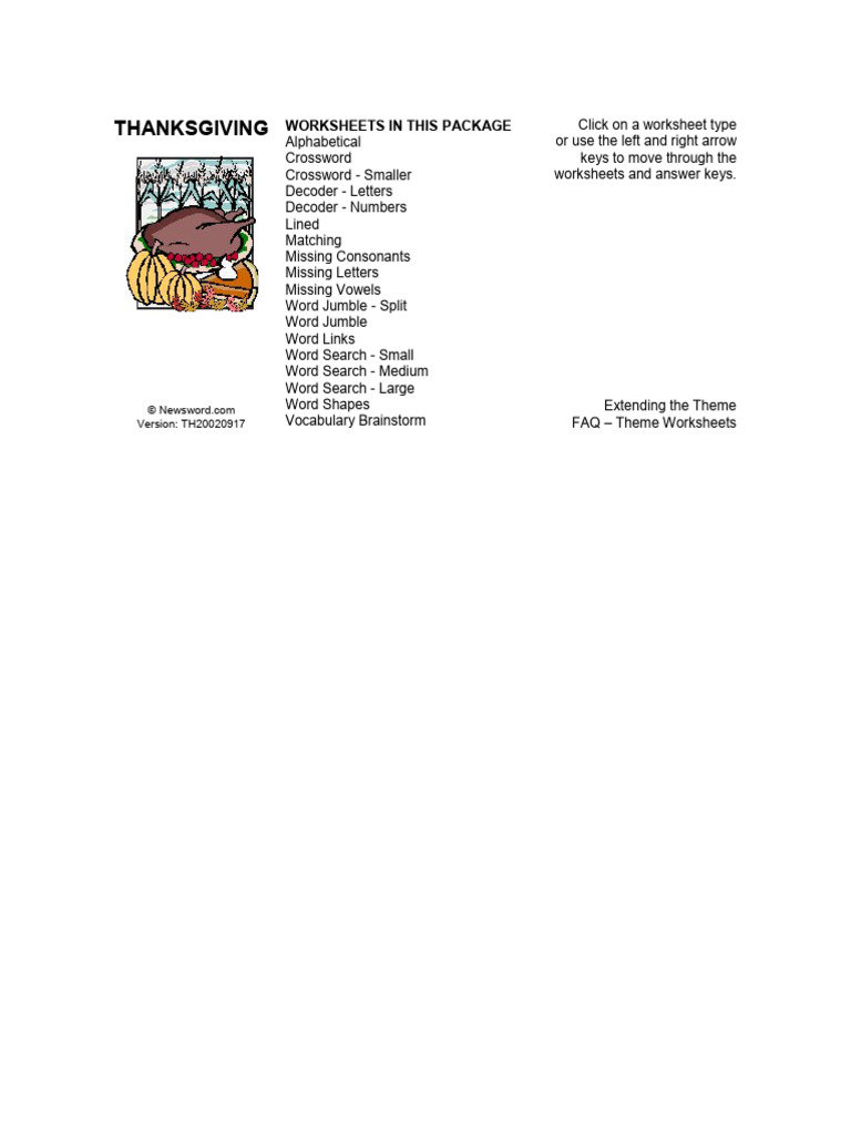 Thanksgiving Worksheets | PDF | Turkey Meat | Pumpkin