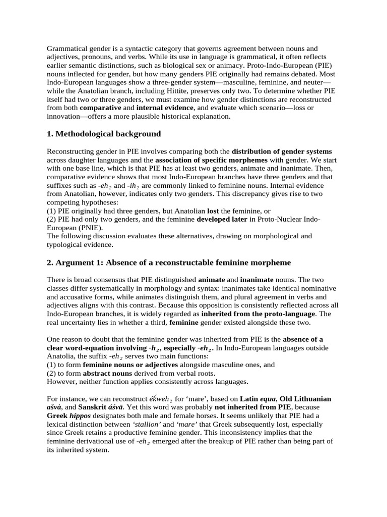 Grammatical Gender Is A Syntactic Category That Governs Agreement ...