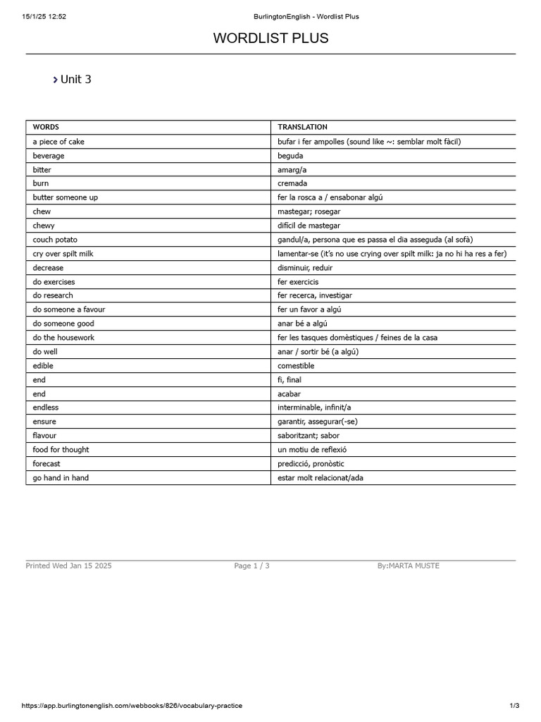 Unit 3 - Vocabulary | PDF