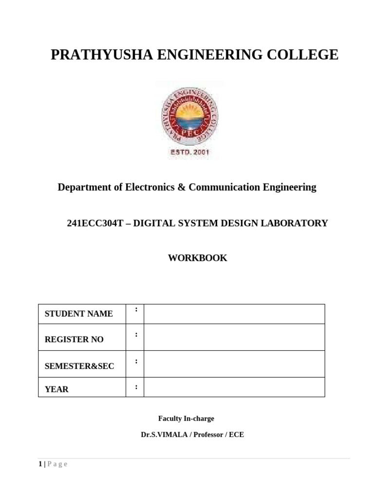 Digital System Design Lab Workbook | PDF | Logic Gate | Mathematical Logic