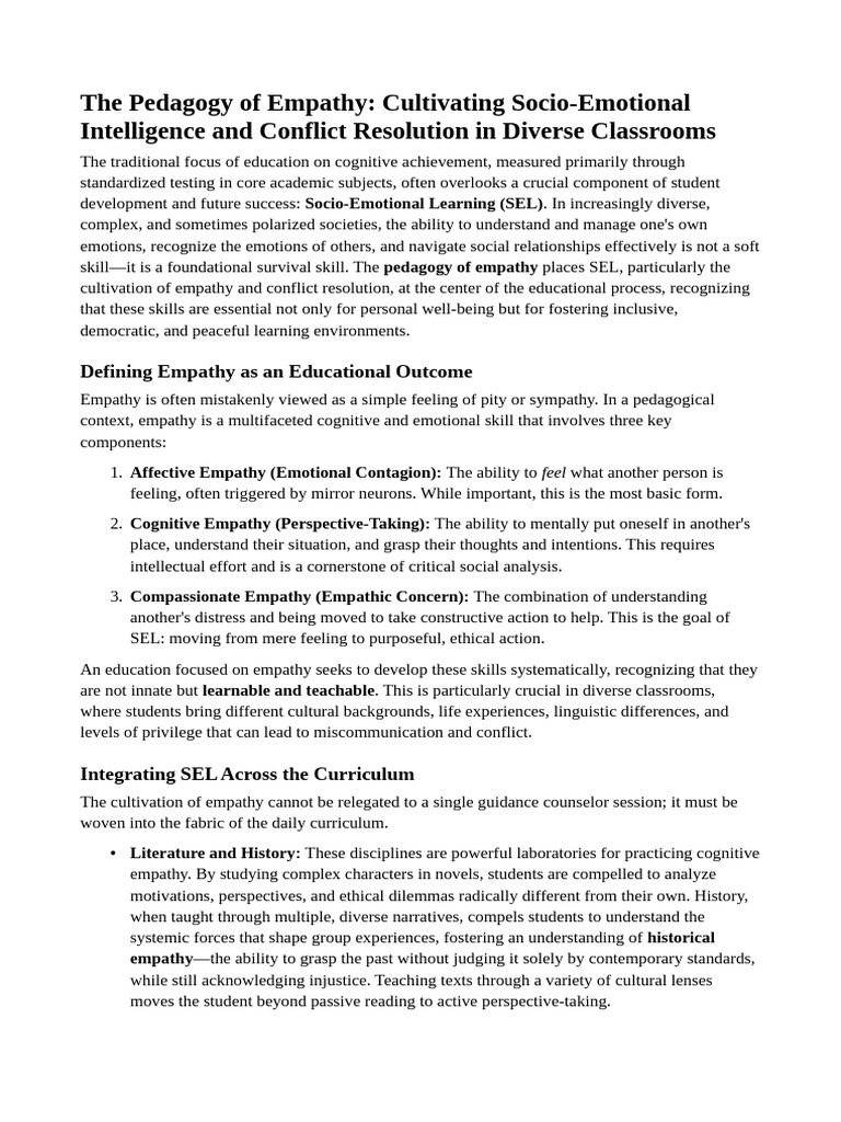 Pedagogy of Empathy and Conflict Resolution | PDF | Empathy | Psychology