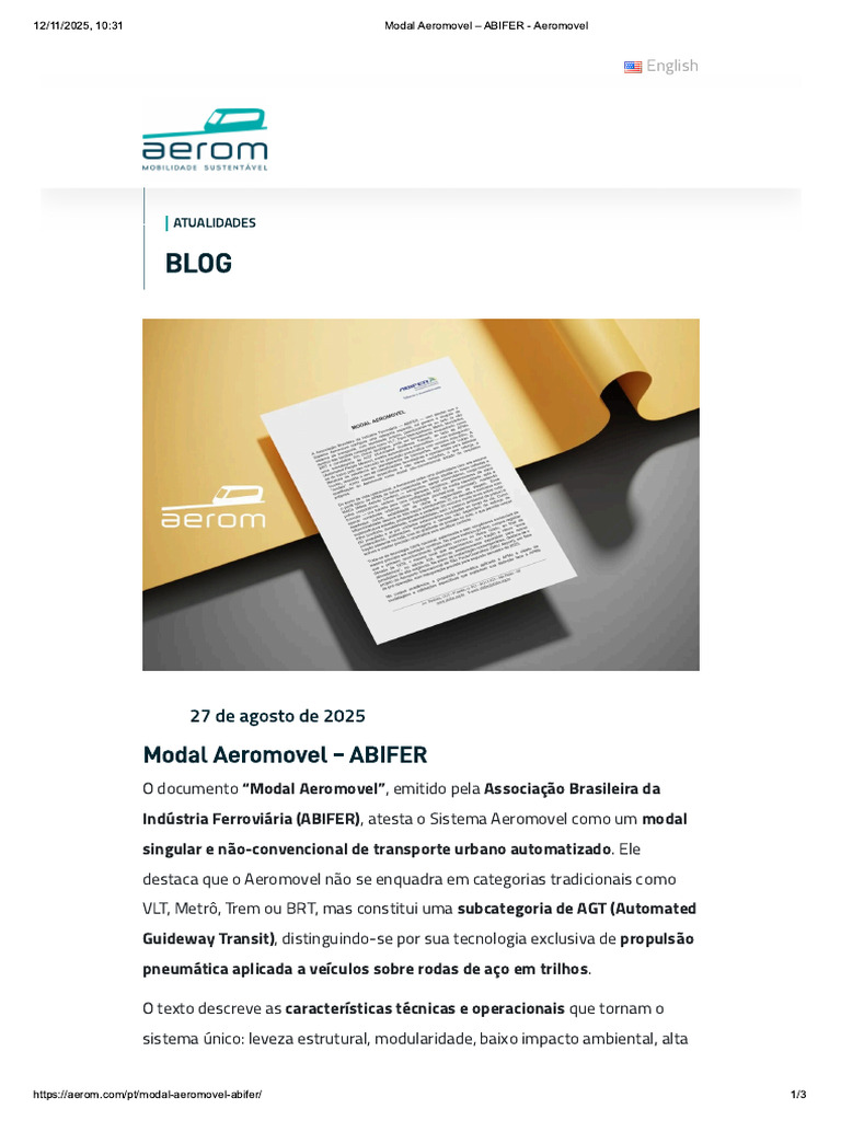 Modal Aeromovel – ABIFER - Aeromovel | PDF