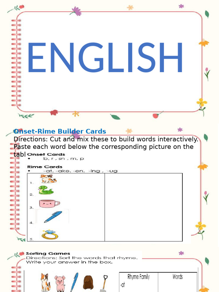 Onset-Rime Word Building Activities | PDF | Syllable | Rhyme