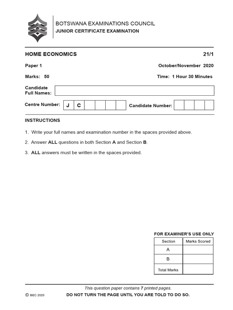 Junior Certificate Home Economics Exam | PDF | Sewing | Foods