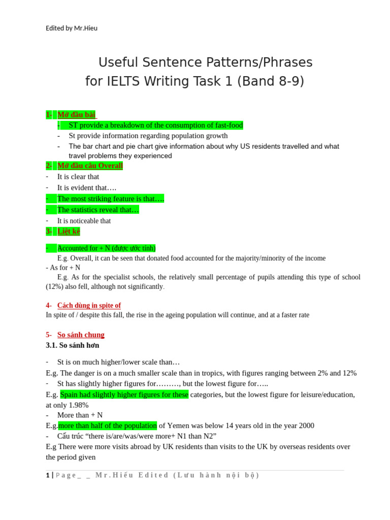 IELTS Writing Task 1: Key Phrases Guide | PDF
