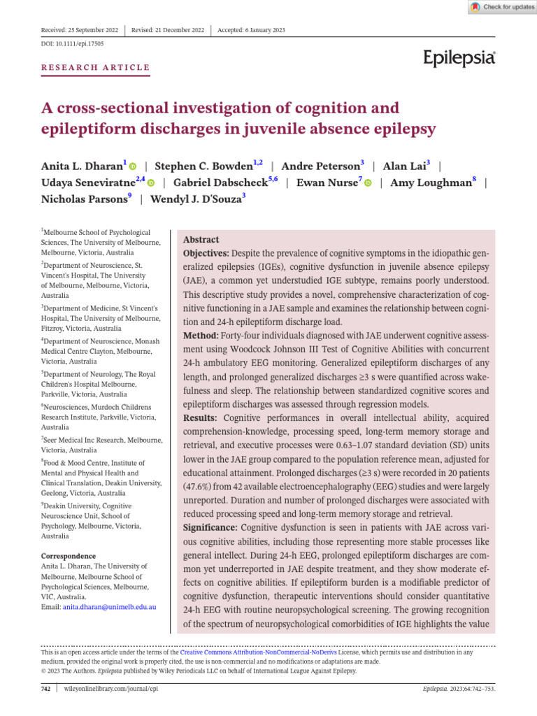 Cognition and Epileptiform Discharges in JAE | PDF | Epilepsy ...