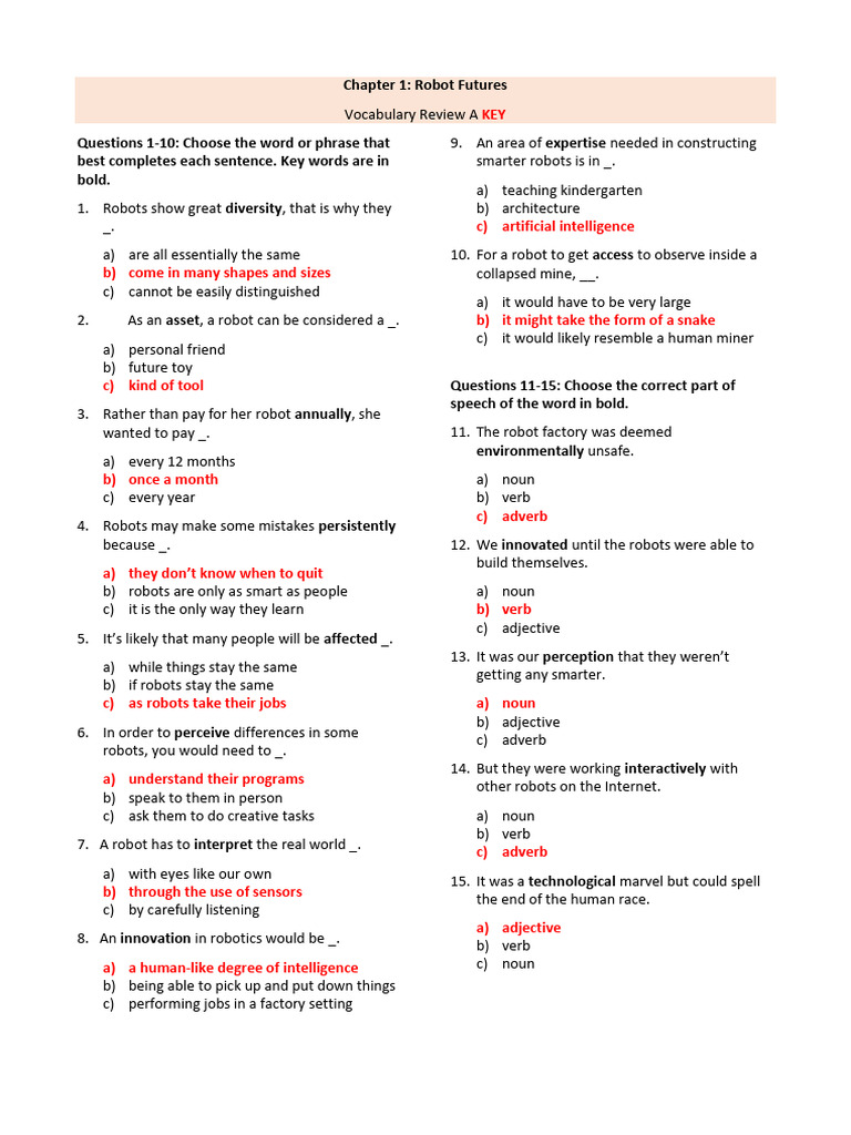 Chapter 1 Vocabulary Review A - TS | PDF | Verb | Adjective