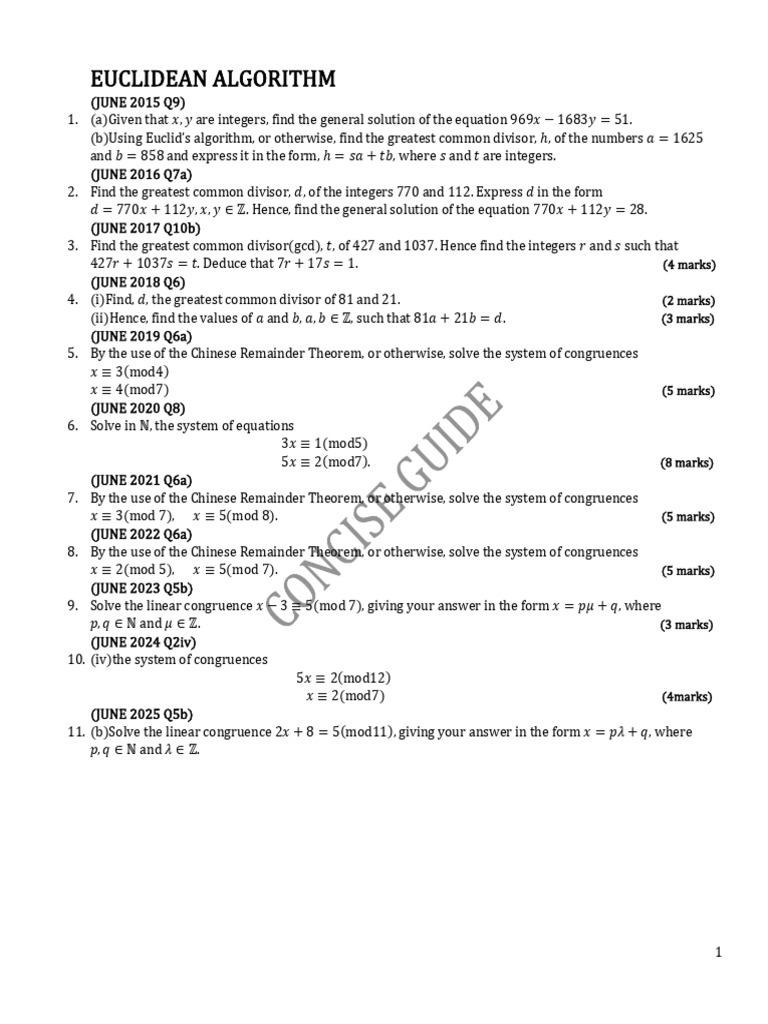 Euclidean Algorithm | PDF | Mathematics | Elementary Mathematics