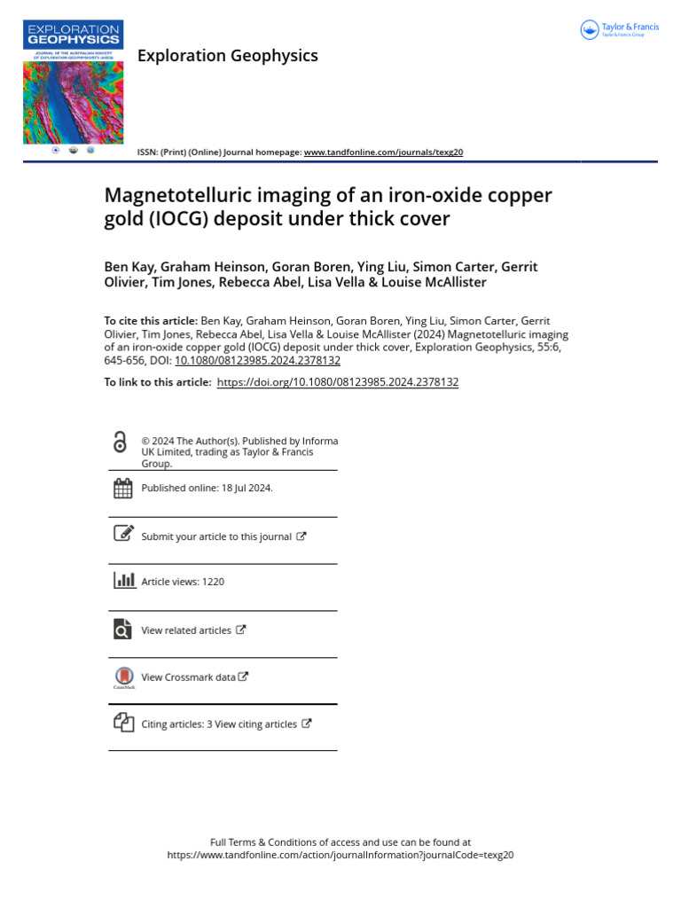 Magnetotelluric Imaging of An Iron-Oxide Copper Gold IOCG Deposit Under ...