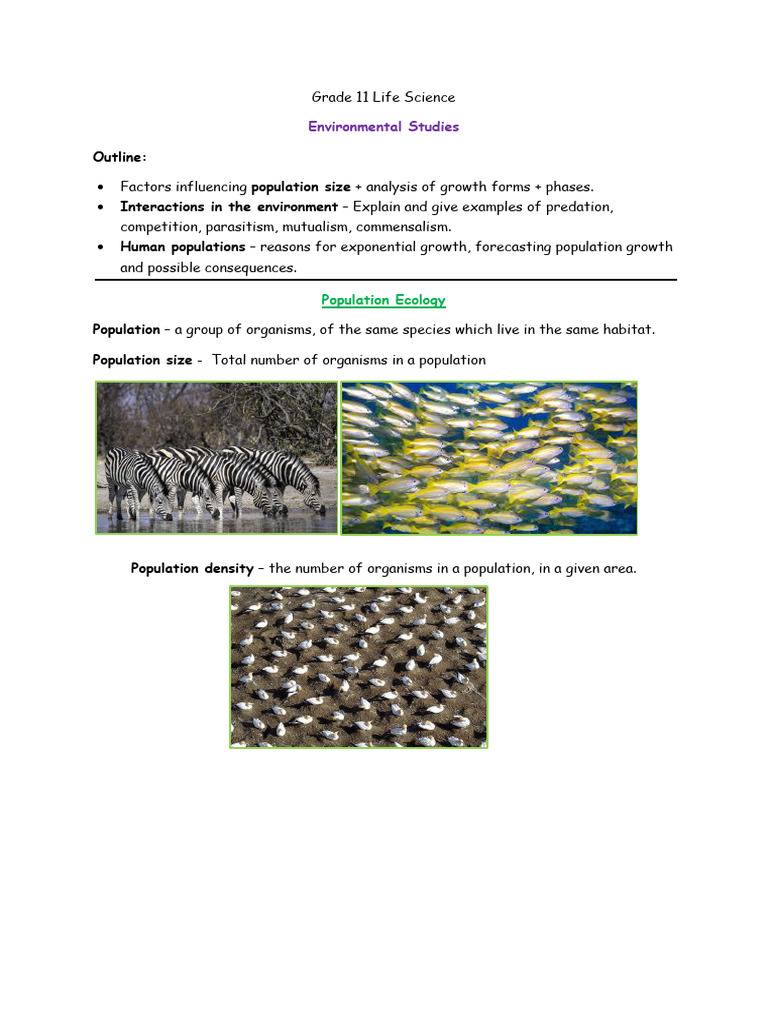 Grade 11 Population Ecology Overview | PDF | Ecology | Natural Environment