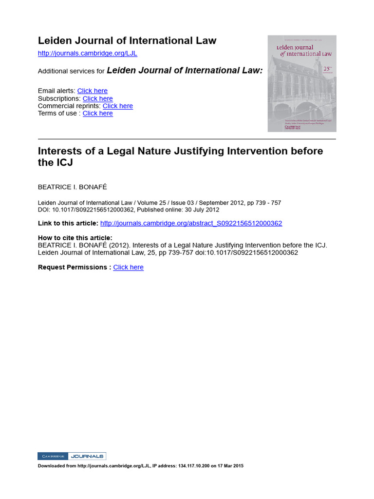 Legal Interests for ICJ Intervention | PDF | Intervention (Law ...