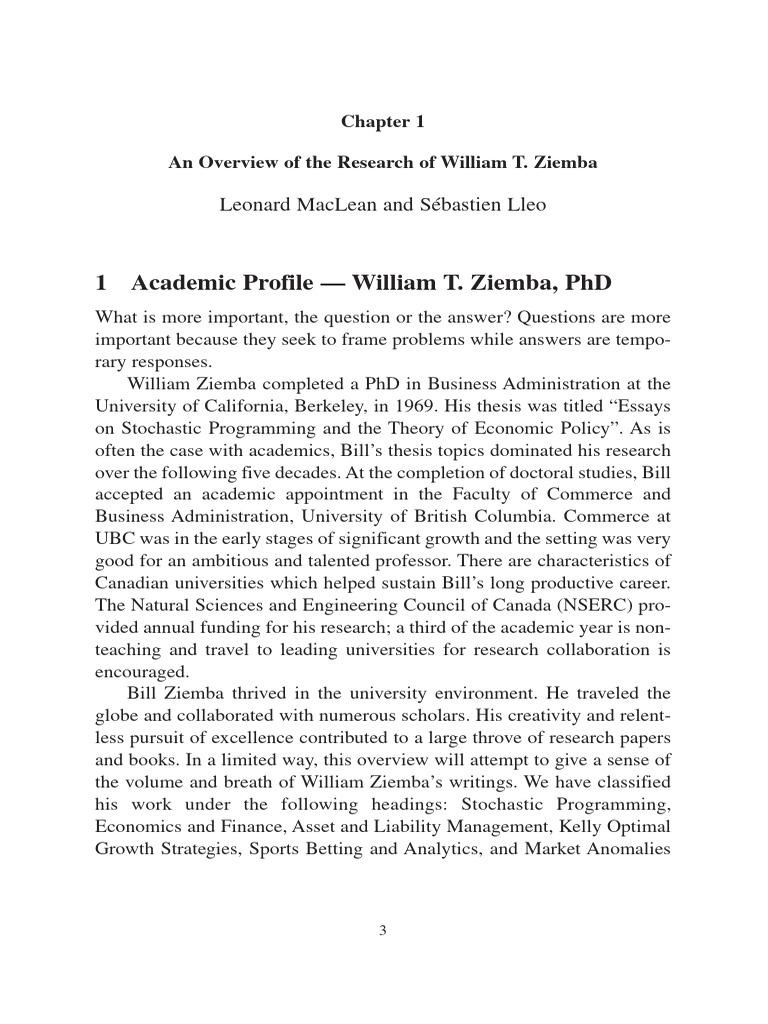 2024 an Overview of the Research of William t Ziemba | PDF ...