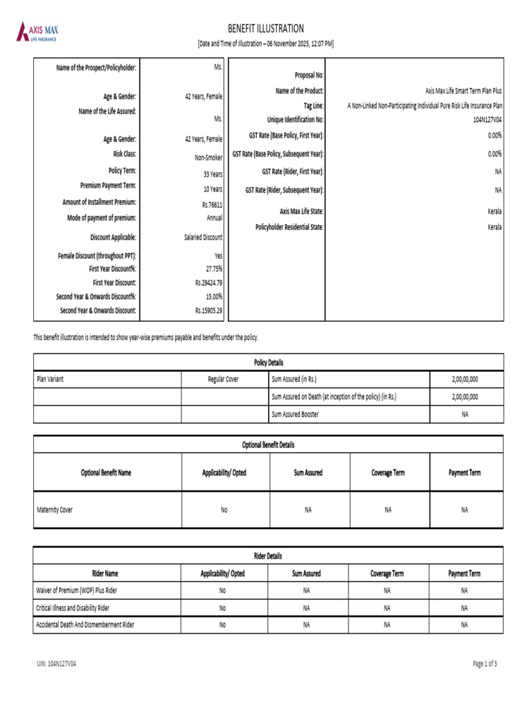 illustration for axis maxlife platinum wealth investment plan | PDF ...