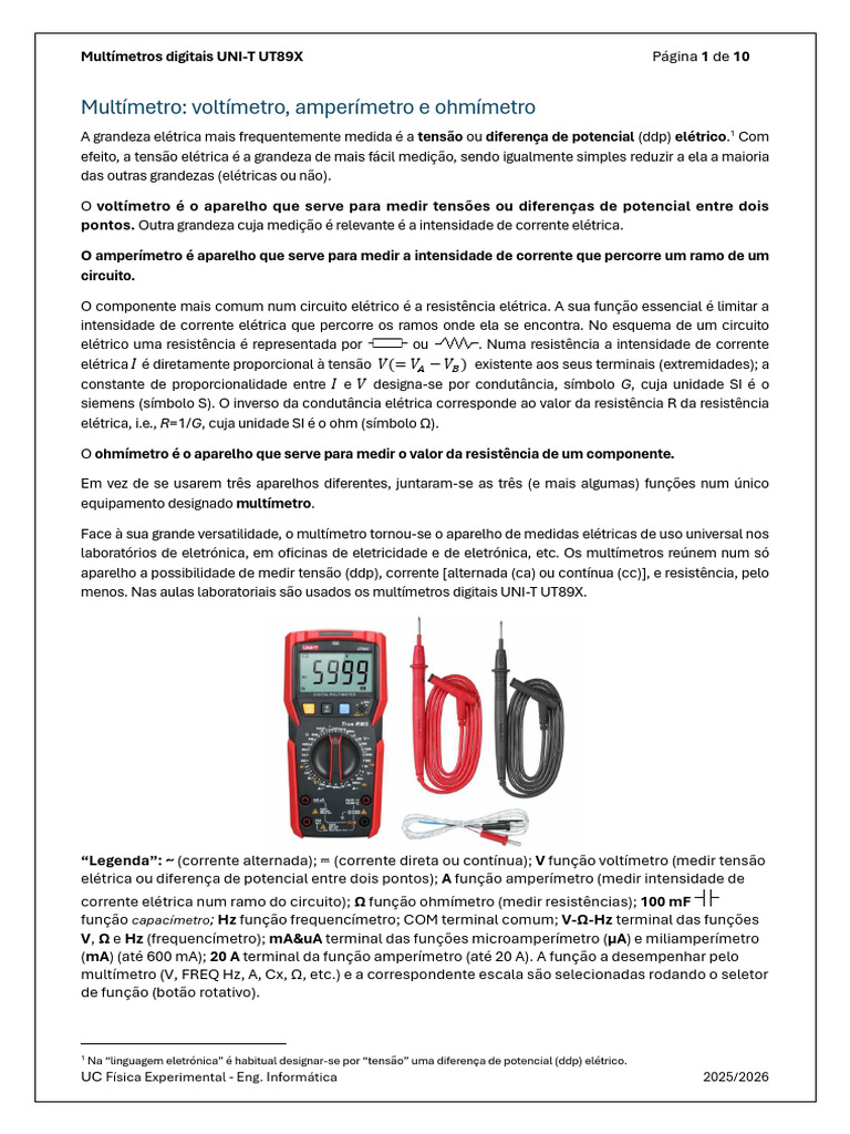 Multímetros Digitais UNI-T UT89X: Guia Completo | PDF | Eletricidade ...