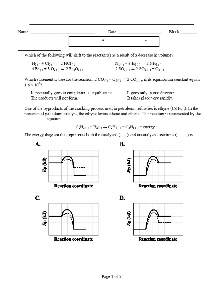 Unit 5 Practice Test | PDF | Chemical Equilibrium | Sulfur Dioxide