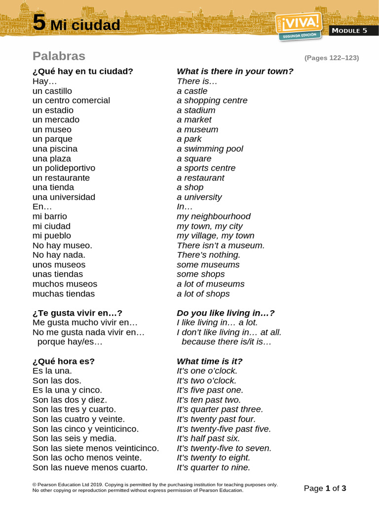 Viva 1 Module 5 vocabulary | PDF