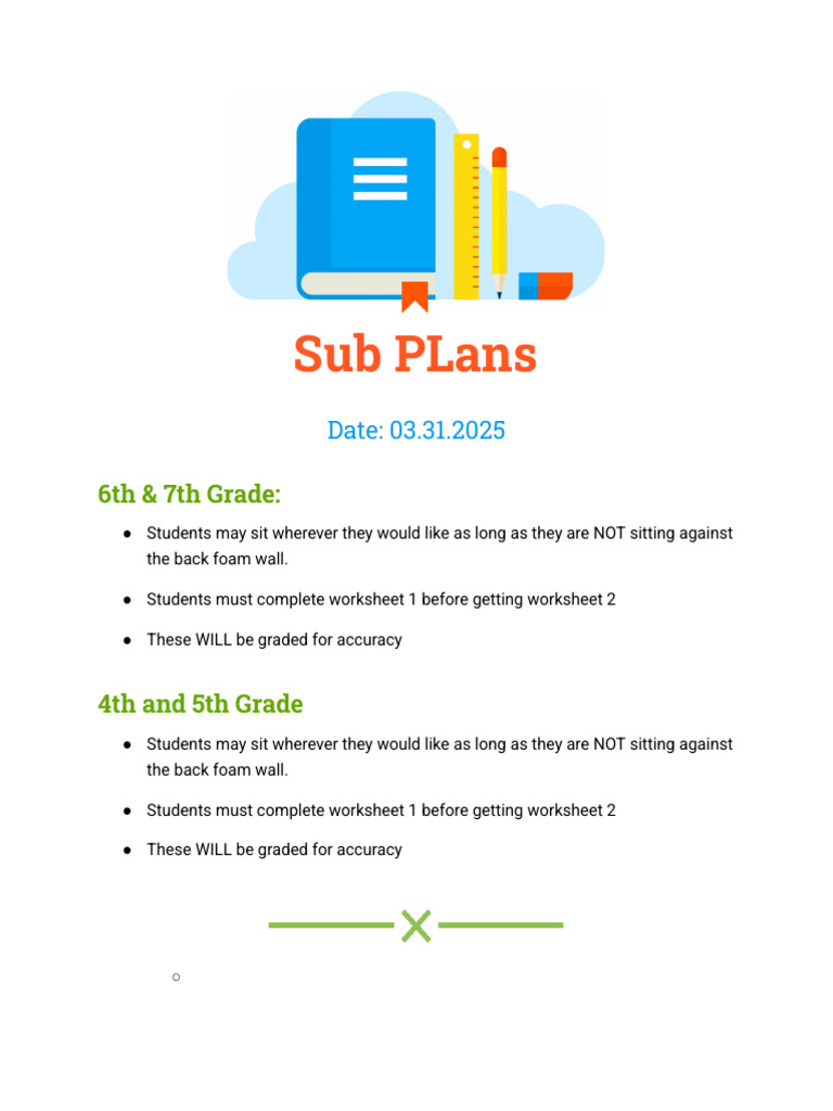 Classroom Substitute Plans for Grades 4-7 | PDF