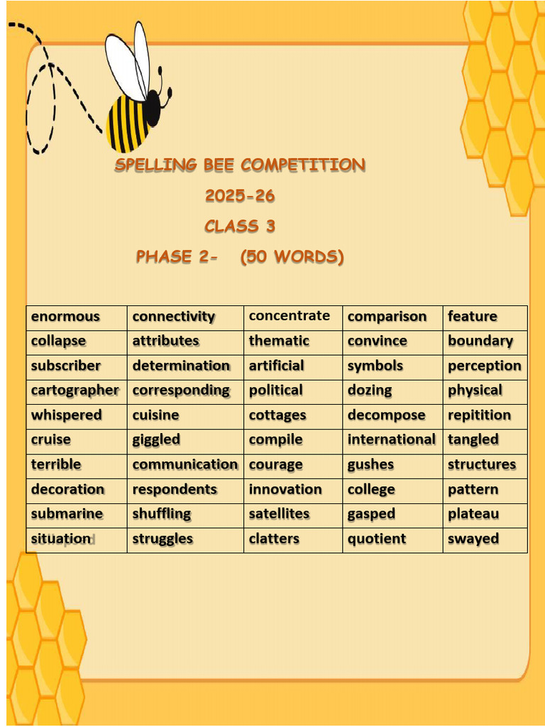 Class 3 Spelling Bee Words 2025-26 | PDF
