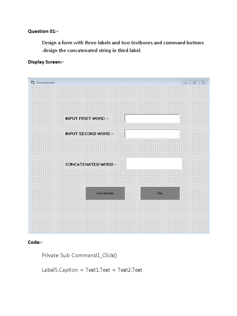 Design A Form With Three Labels and Two Textboxes and Command Buttons ...